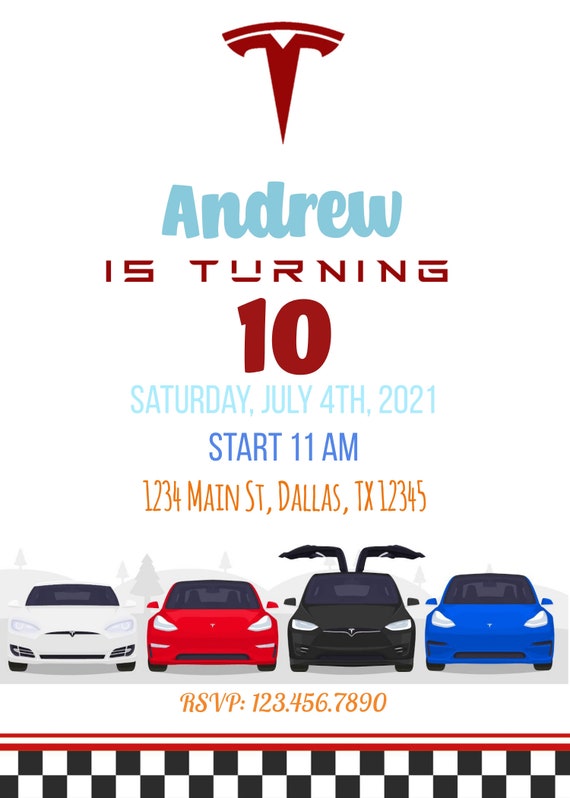 Birthday Tesla Party. 5x7 In. Carbon Custom Invitation. - Etsy