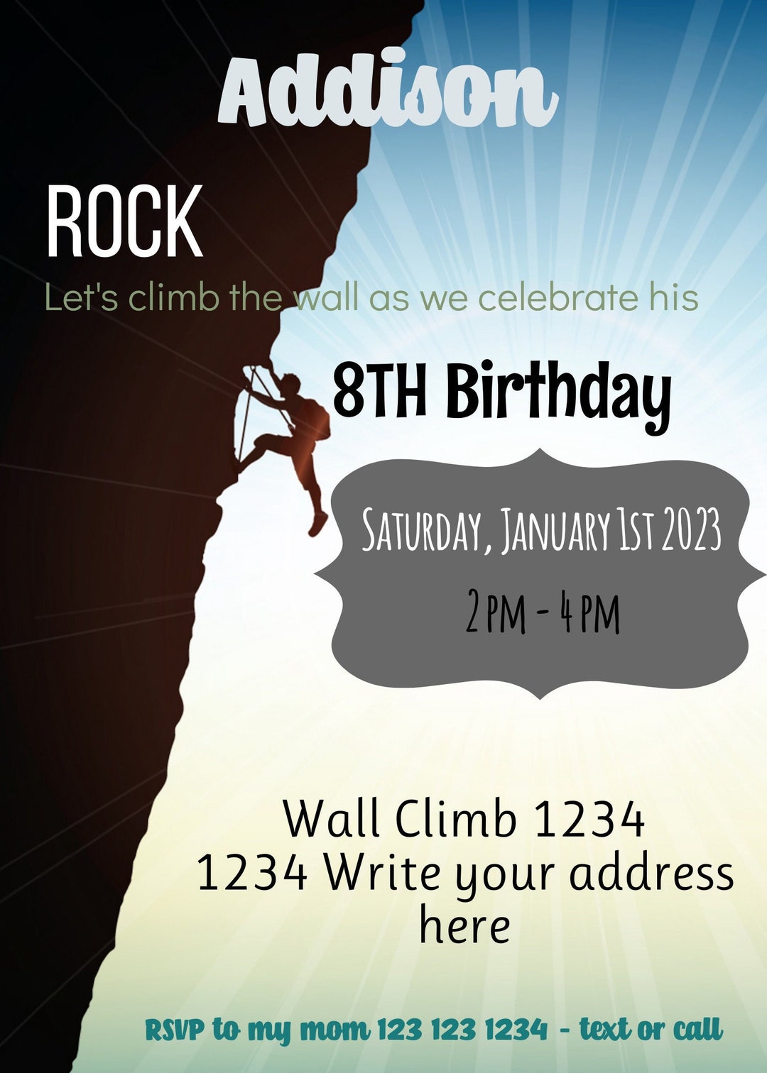 Editable, Rock Climbing Invitation, Rock Climbing Party, Rock Climbing ...