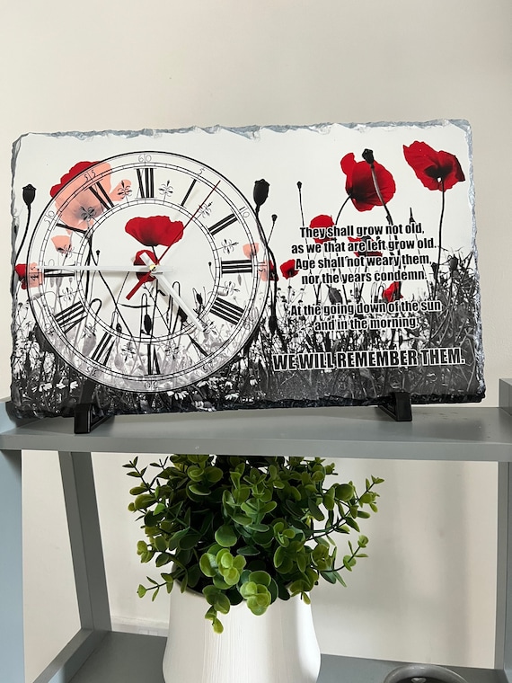 Poppy Remembrance Natural Slate Clock | Etsy