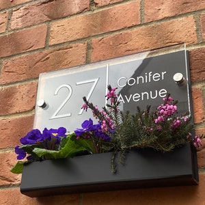 Black Flower Planter House Number Sign - Etsy