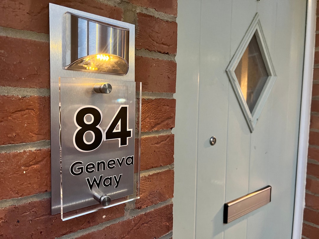 Solar Light Silver House Sign - Etsy UK