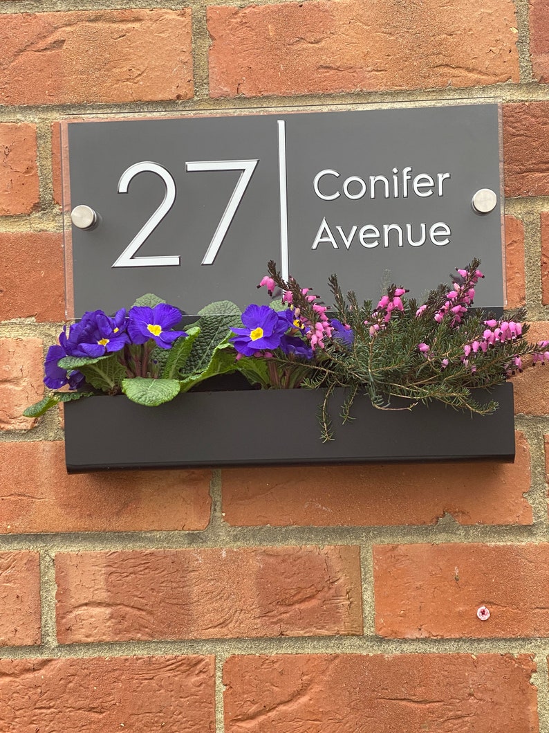 Black Flower Planter House Number Sign - Etsy UK