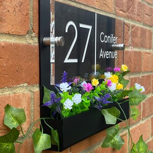 Black Flower Planter House Number Sign - Etsy