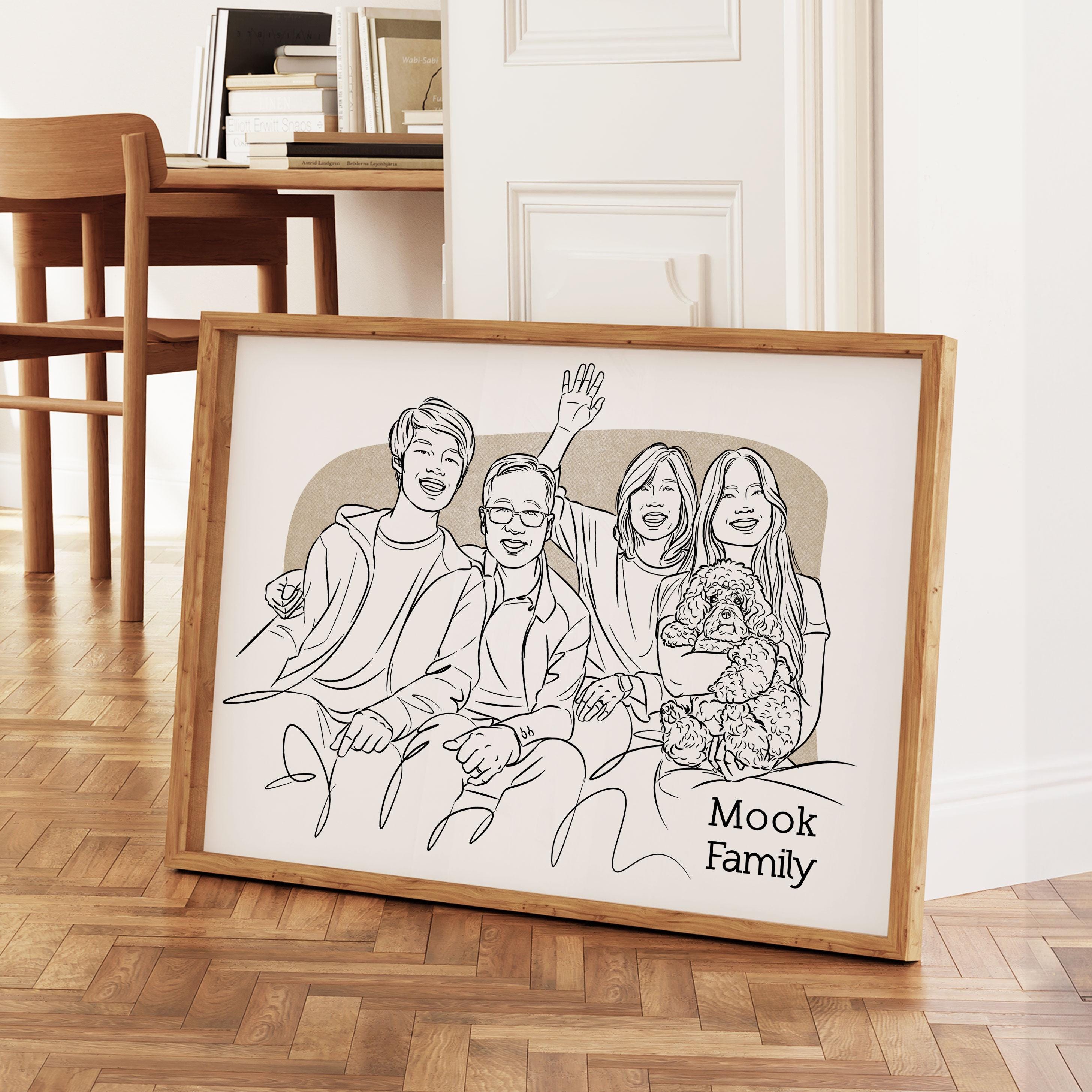 Custom Papa & Family Line Drawing From Photo, Personalized Gift for Him ...