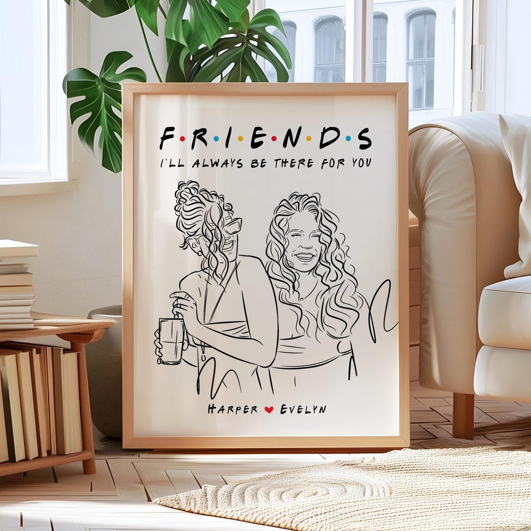 Best Friend Line Art Gift | Custom Bestie Portrait | Friendship Drawing ...
