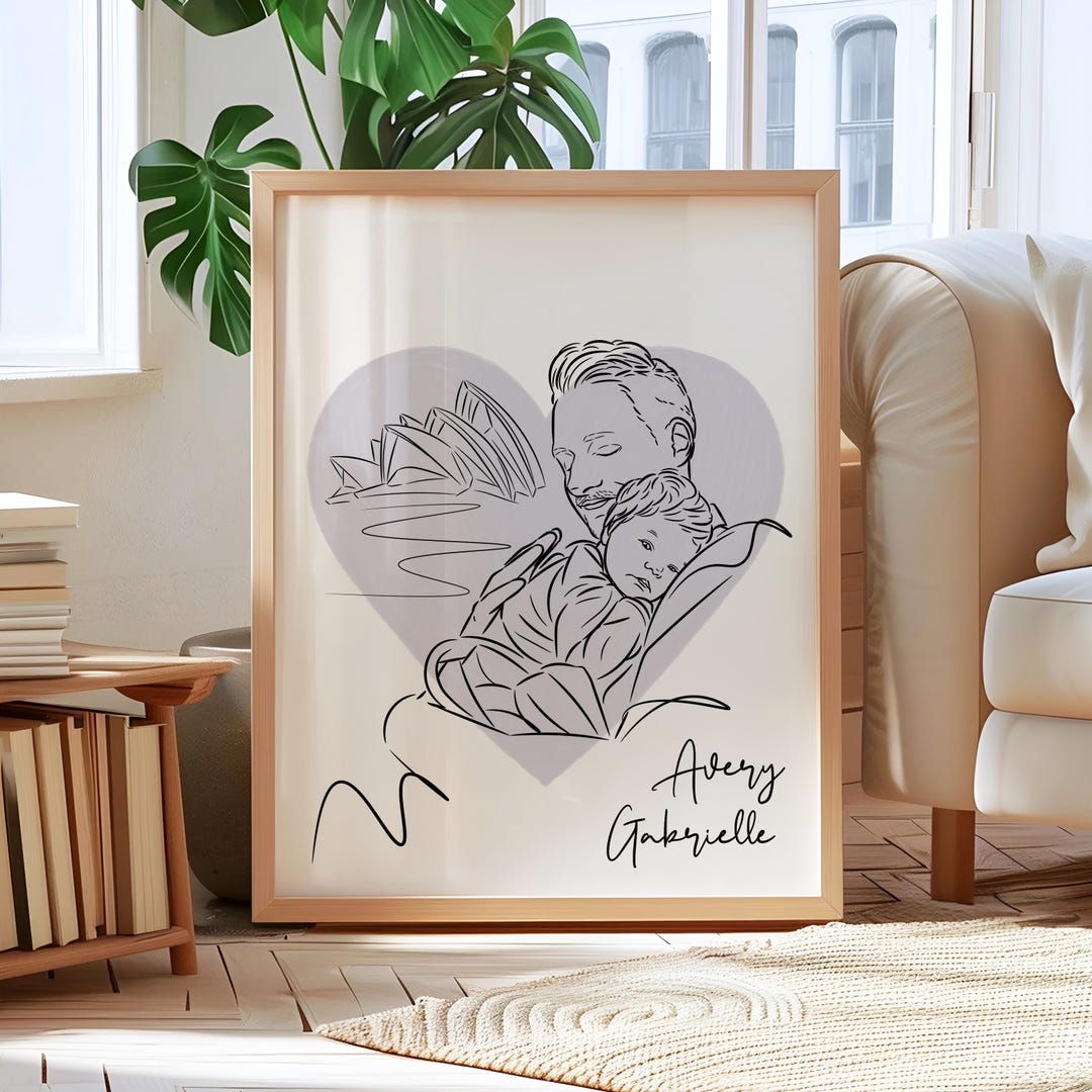 Father's Day Portrait With Children Line Art From Photo | Anniversaries ...