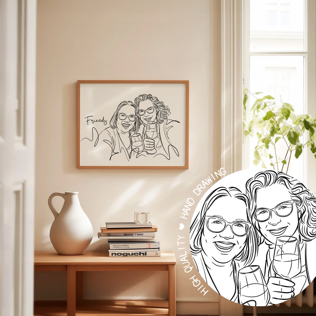Custom Best Friends Portrait From Photo, Line Art Drawing, Unique BFF ...