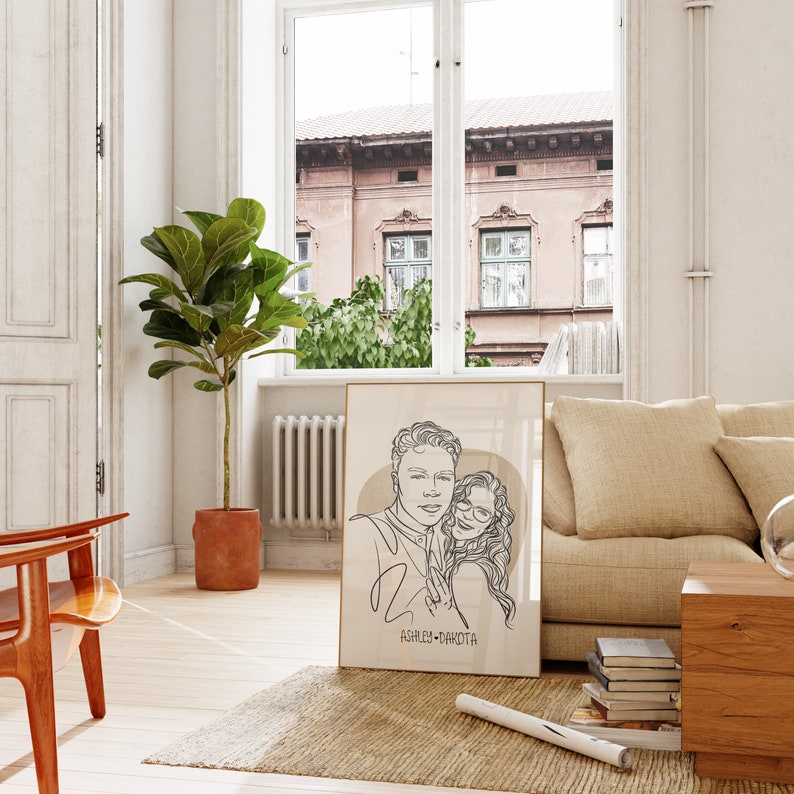Realistic Engagement Couple Line Drawing | Unique 1st Anniversary ...