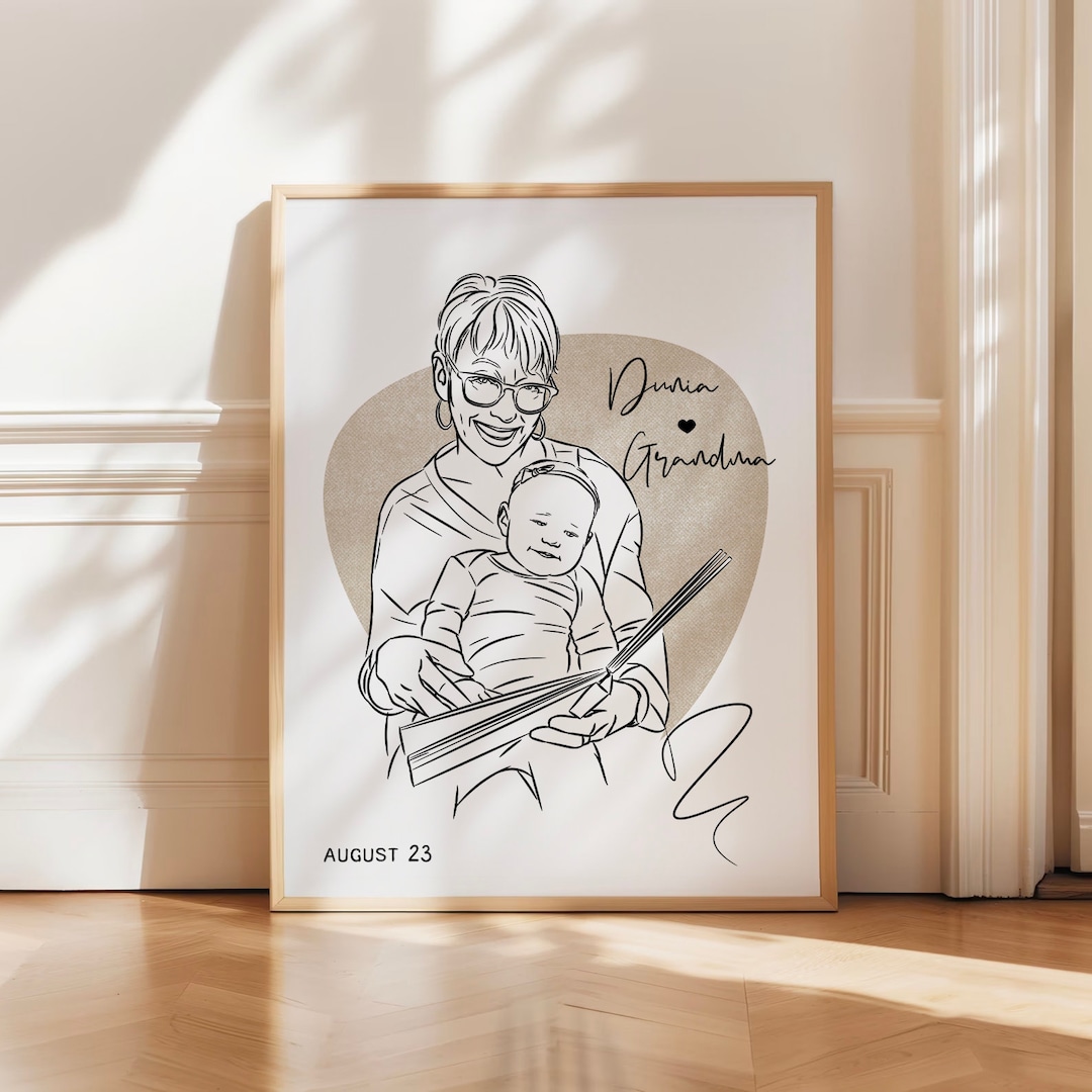 Custom Grandmother Line Drawing Personalized Matriarch Portrait, Unique ...