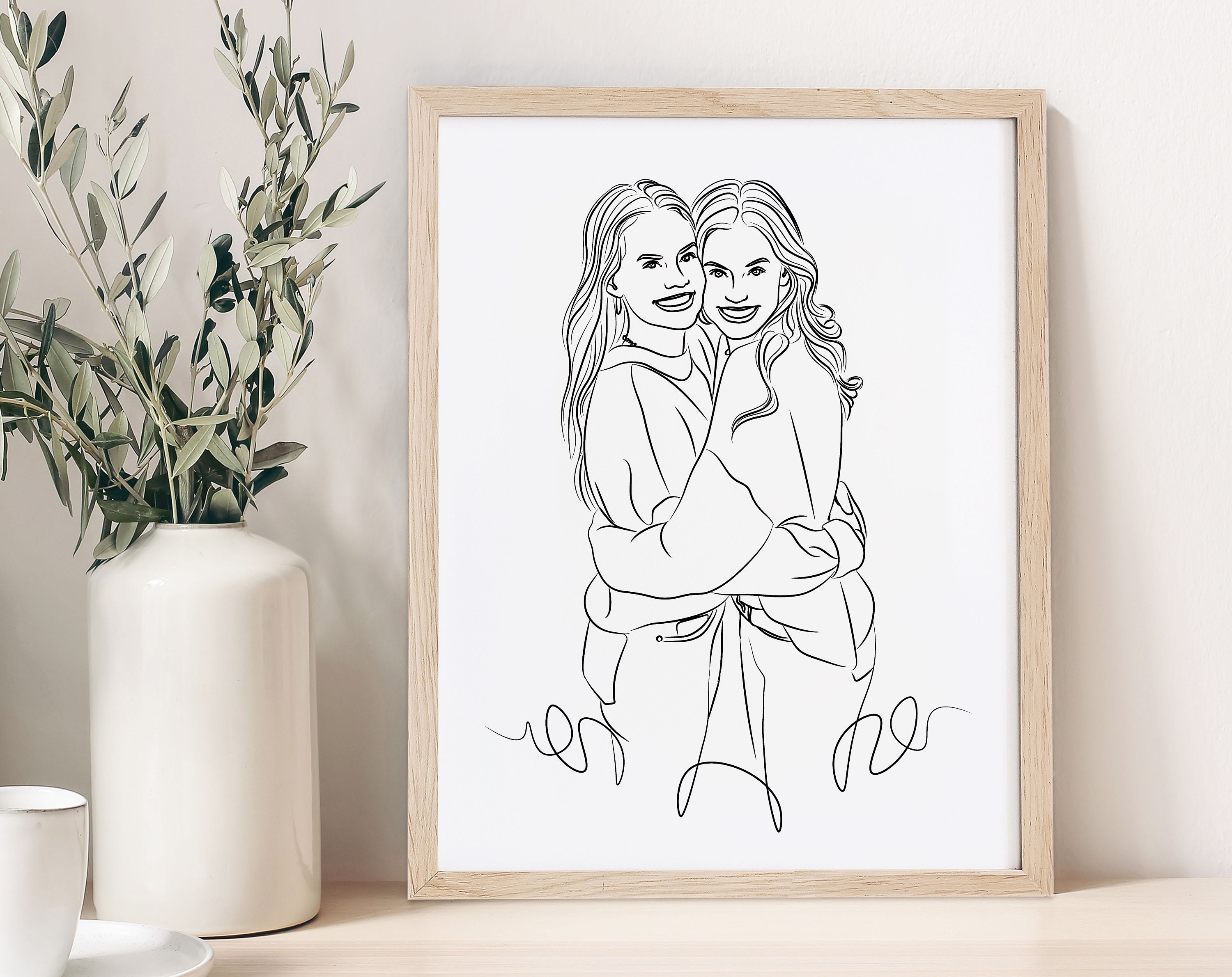 Custom Sister-besties Line Portrait - Etsy