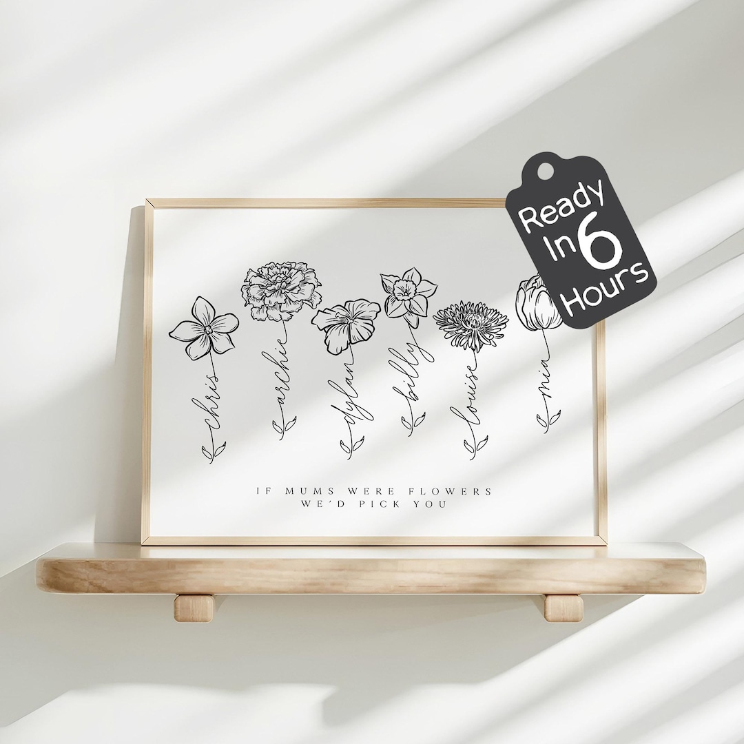 Custom Birth Flower Poster for Mum, Personalized Family Name Bouquet ...