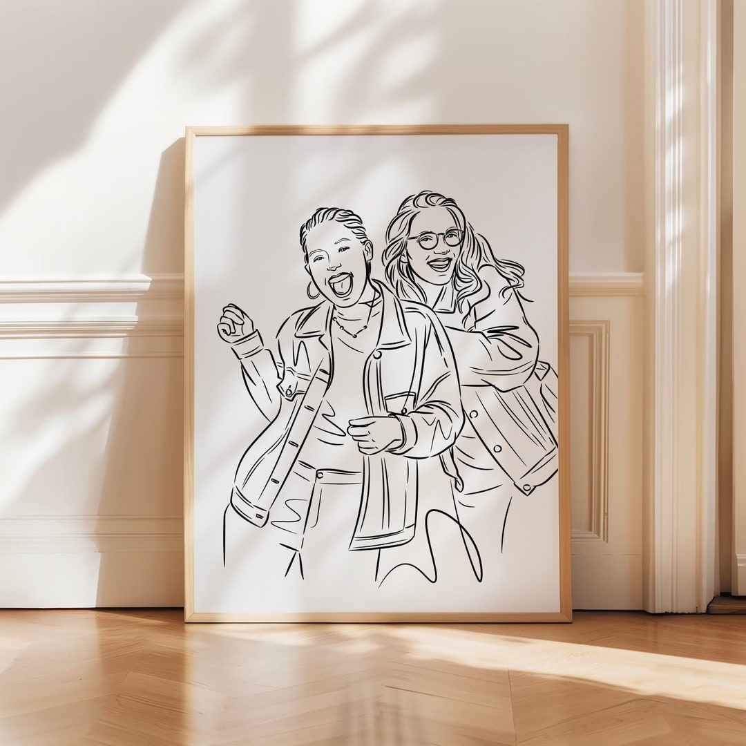 Best Friend Portrait Custom Besties Line Drawing, Unique BFF Gift ...