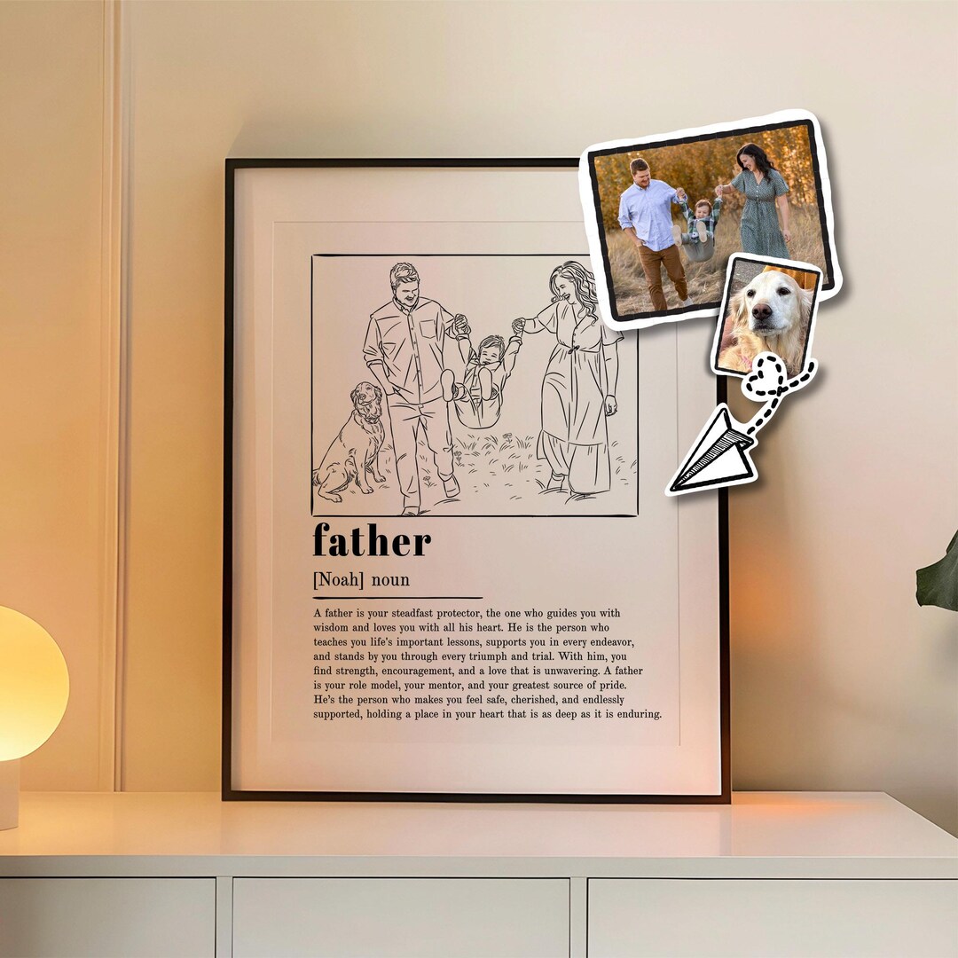 Custom Dad & Family Portrait Minimalist Line Drawing | Anniversary ...