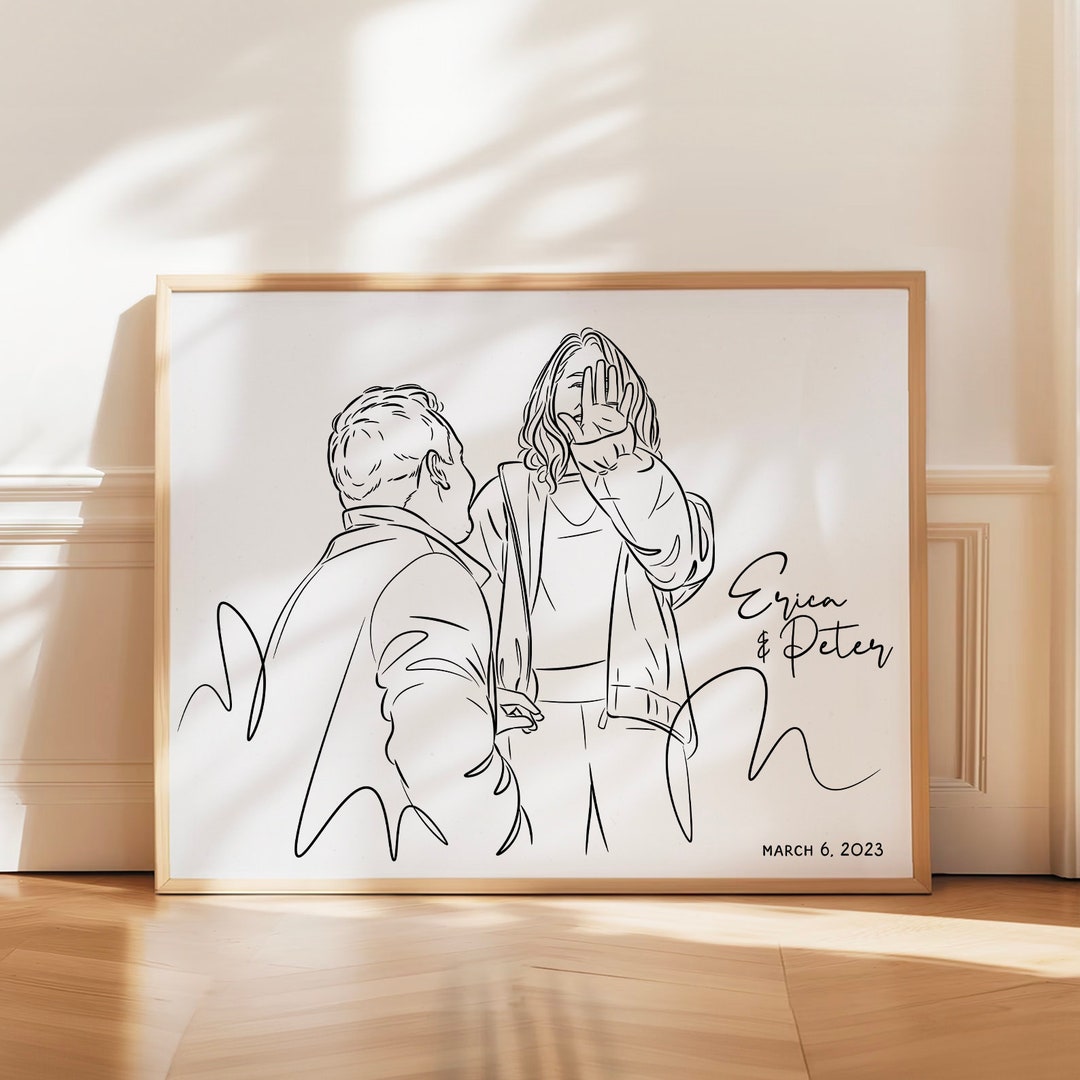 Realistic Engagement Couple Line Drawing | Unique 1st Anniversary ...