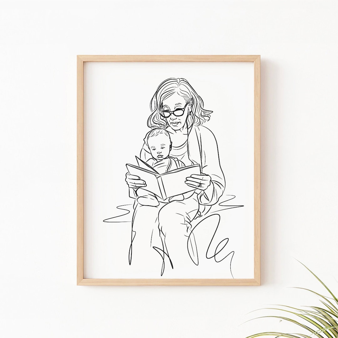 Grandma Portrait From Photo — Custom Line Art Nana Gift, Memorial ...