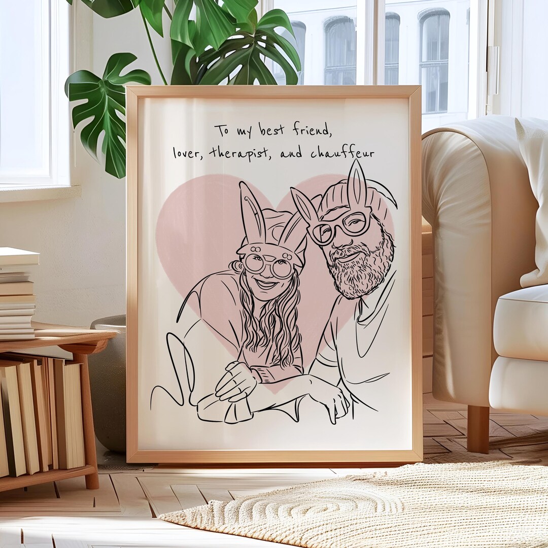 Funny Couple Portrait | Custom Best Friend Lover Line Art Gift ...