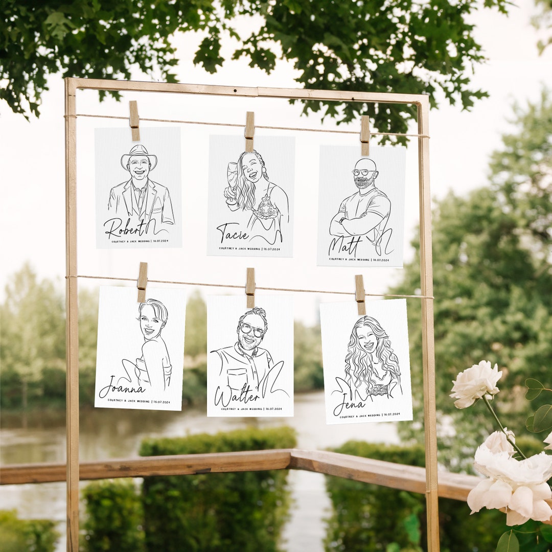 Custom Wedding Guest Menu & Portrait Drawing Personalized Guestbook Art ...