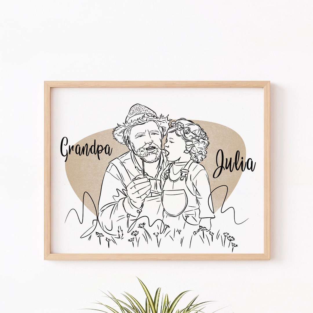 Custom Grandpa Portrait - Minimalist Family Line Drawing From Photo ...