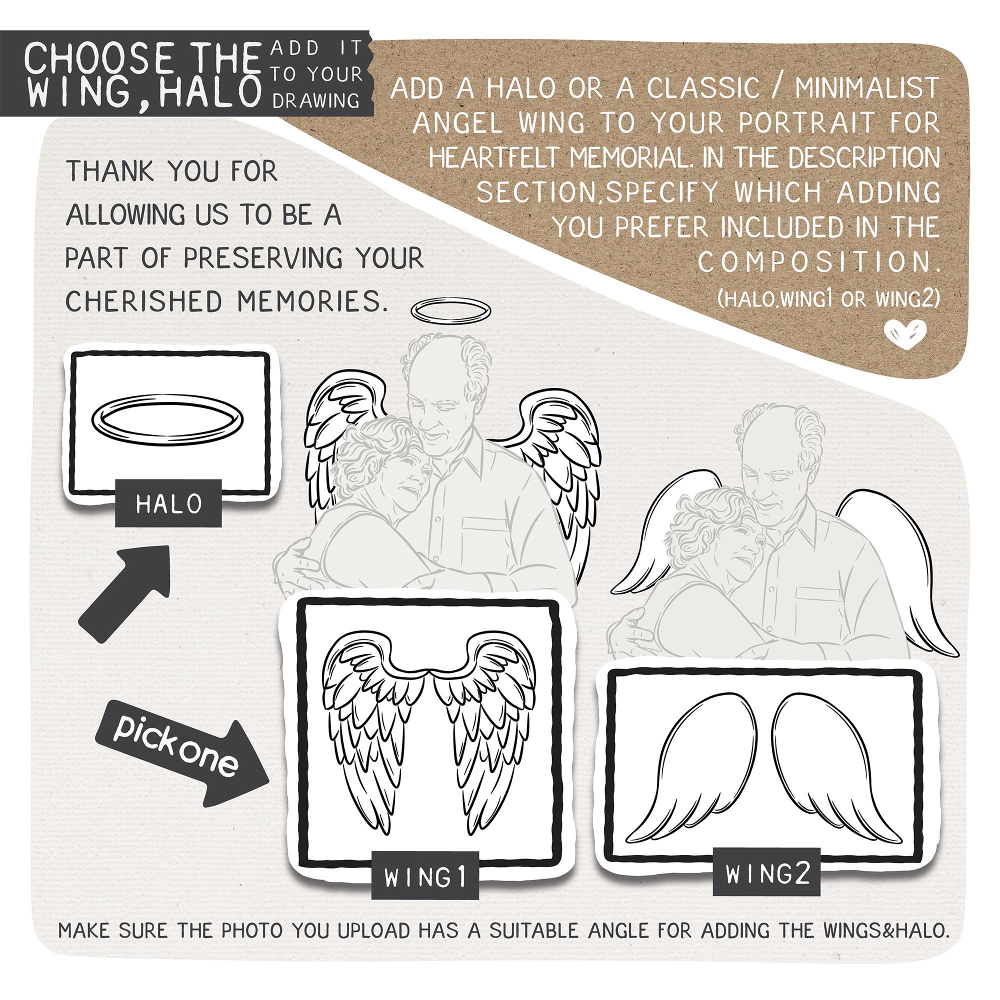 Custom Father Memorial Portrait, Angel Wings Drawing With Halo ...