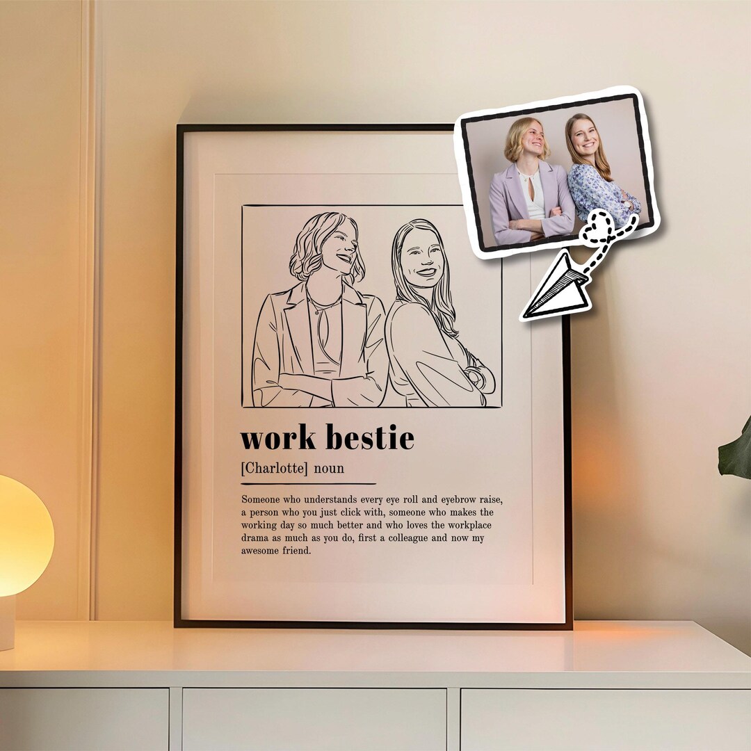 Bestie Line Art Gift | Custom Friends & Coworker Portrait | Friendship ...