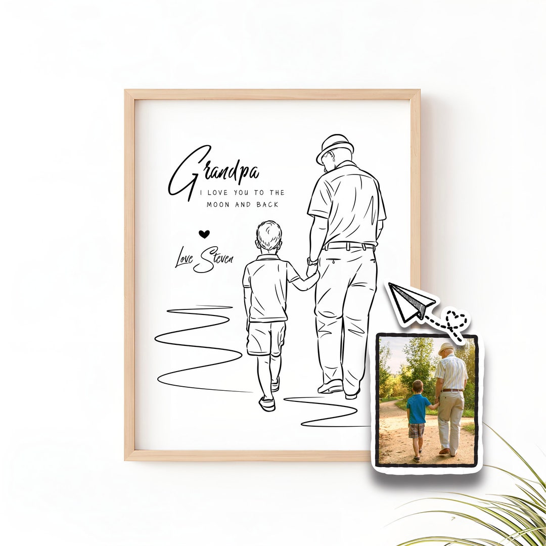 Custom Line Art for Grandpa Custom Grandfather Portrait, Personalized ...