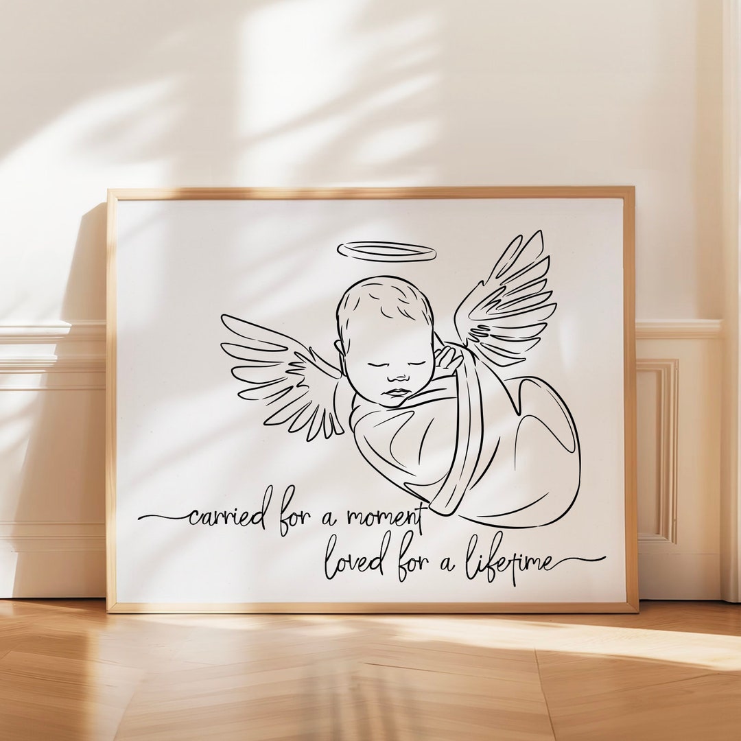 Custom Angel Baby Memorial Line Art | Miscarriage Keepsake | Stillbirth ...