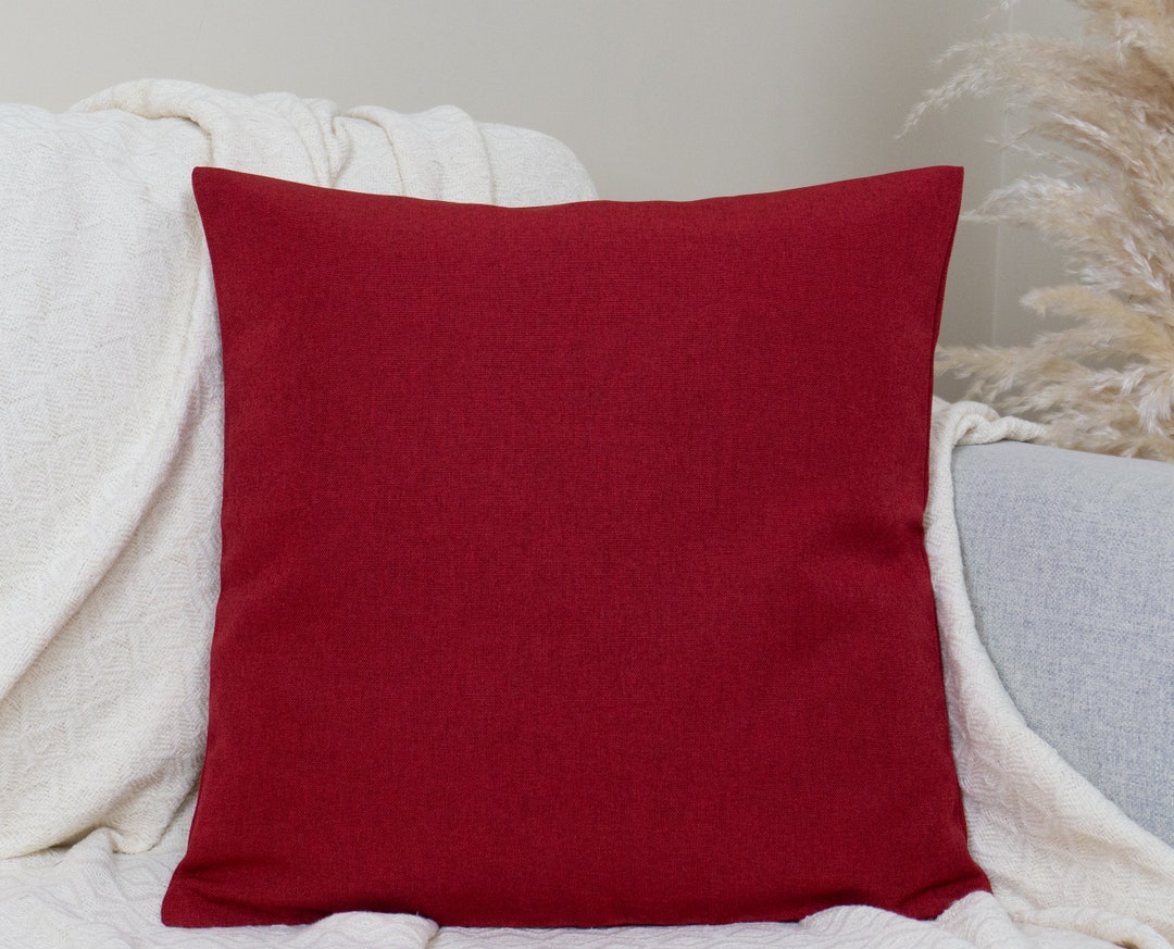 Cotton Linen Wine Red Pillow Cover, Wine Red Linen Cushion Cover, Linen ...
