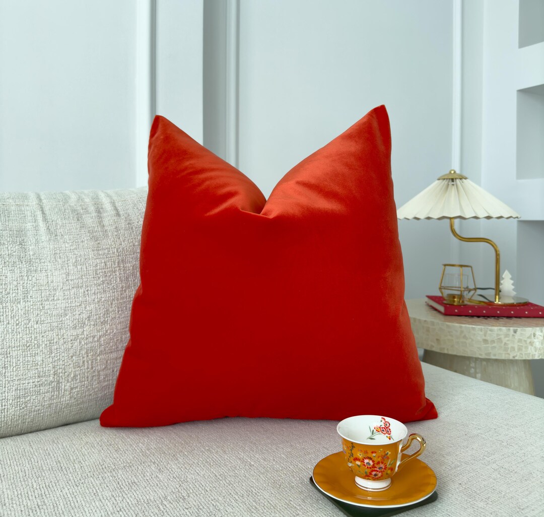 Luxury Velvet Tomato Red Pillow Cover, Rust Velvet Throw Pillow, Lumbar ...