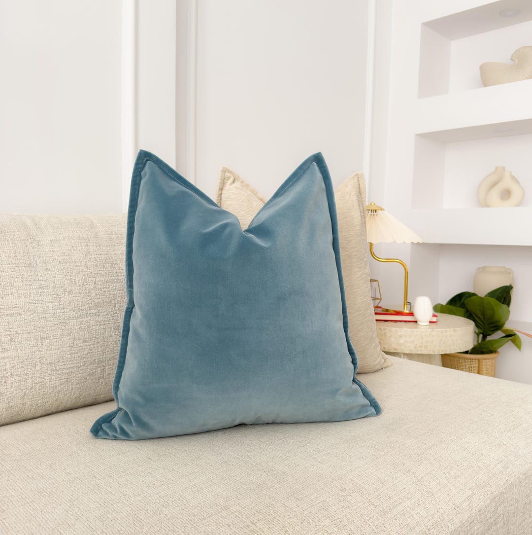 Premium Velvet Duck Egg Blue Throw Pillow Cover Flanged Blue Cushion ...