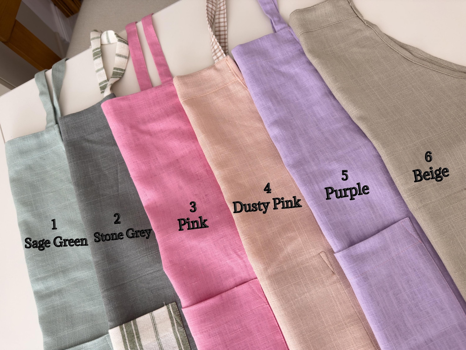Linen Dusty Pink Apron With Pocket Gingham Detail, Unisex Kitchen Apron ...