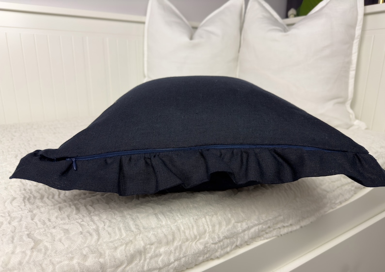 Natural Linen Dark Blue Ruffle Pillow Cover Navy Blue Pillow for Home ...