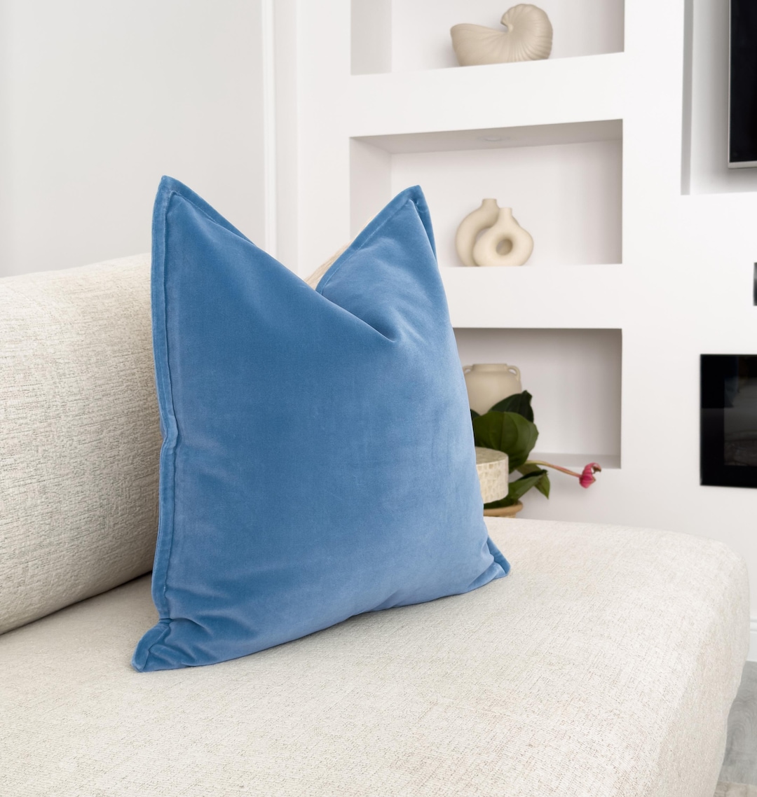 Velvet French Blue Pillow Covers Home Decor Blue Cushion Covers Velvet ...
