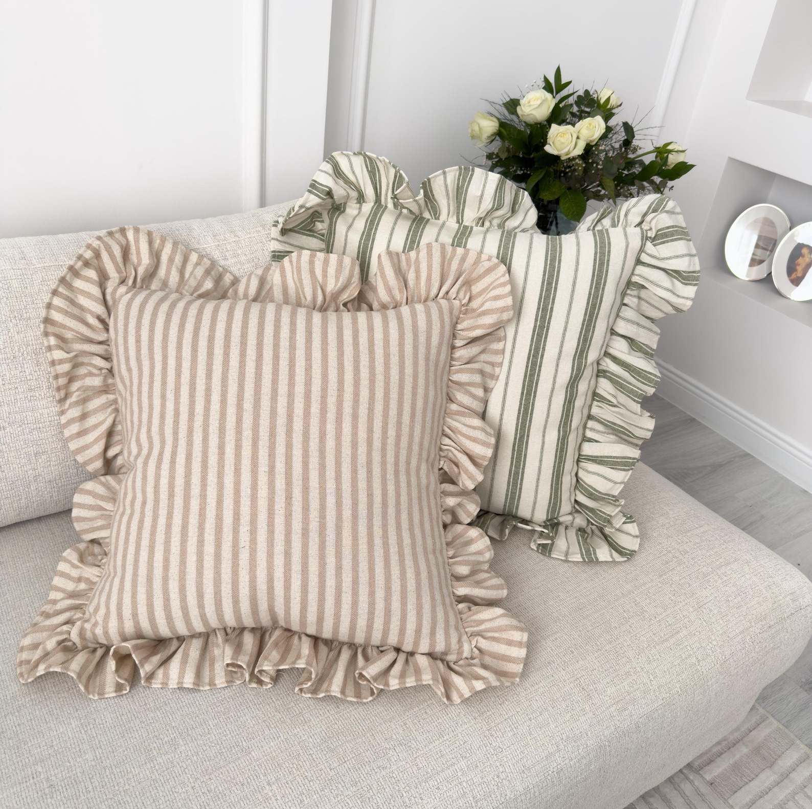 Organic Cotton Ruffled Pillowcase With Ruffle Linen Textured Cushion ...