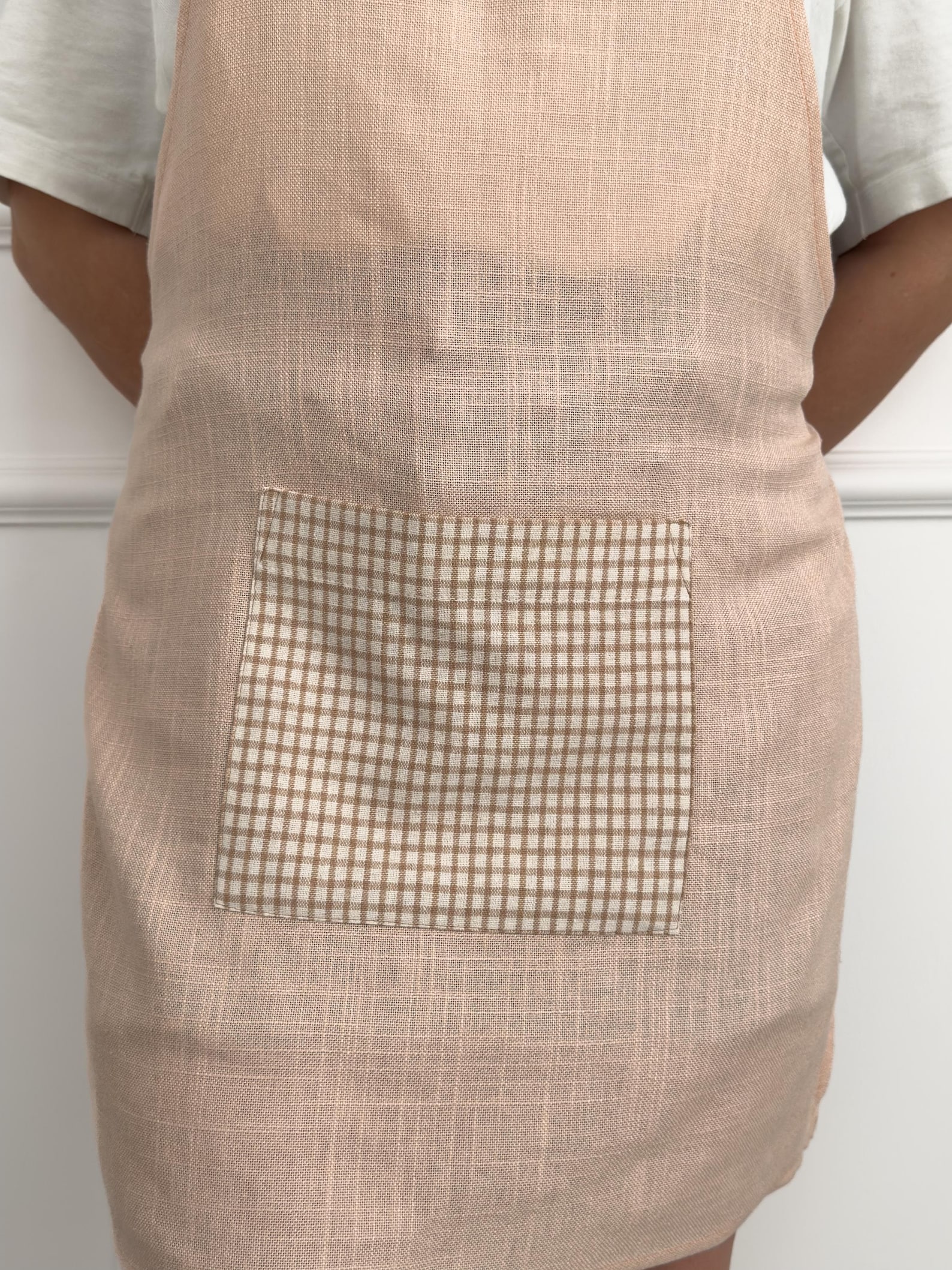 Linen Dusty Pink Apron With Pocket Gingham Detail, Unisex Kitchen Apron ...