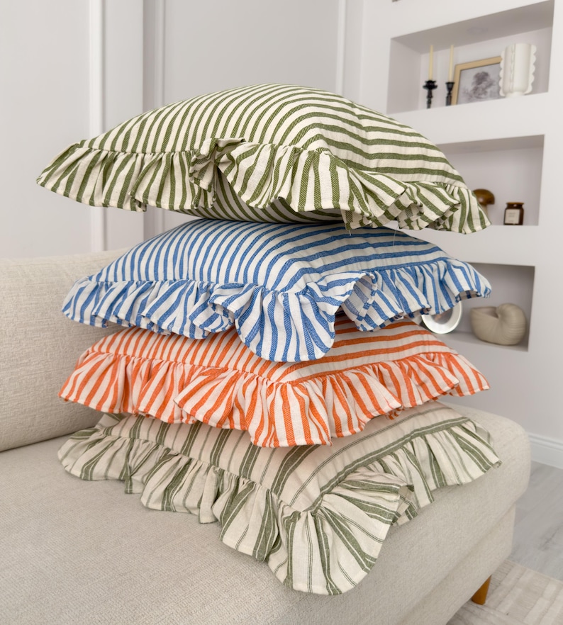 Organic Cotton Ruffled Pillowcase With Ruffle Linen Textured Cushion ...