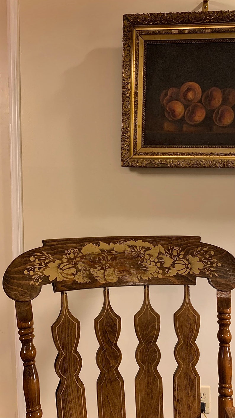 Vintage Large Wood Rocking Chair Yugoslavia 1982 Harvest Stencil ...