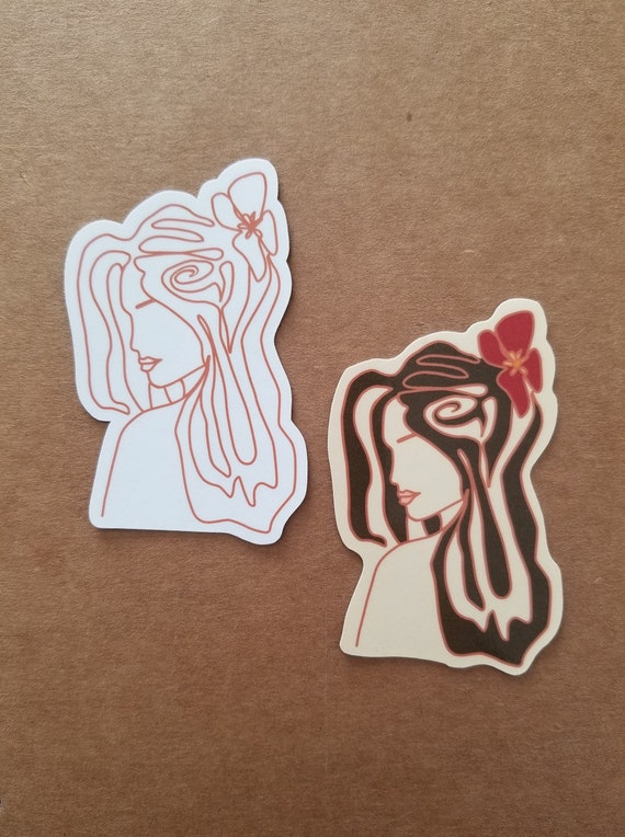 Island Girl Sticker Brown Line Art or Color Glossy Die Cut | Etsy
