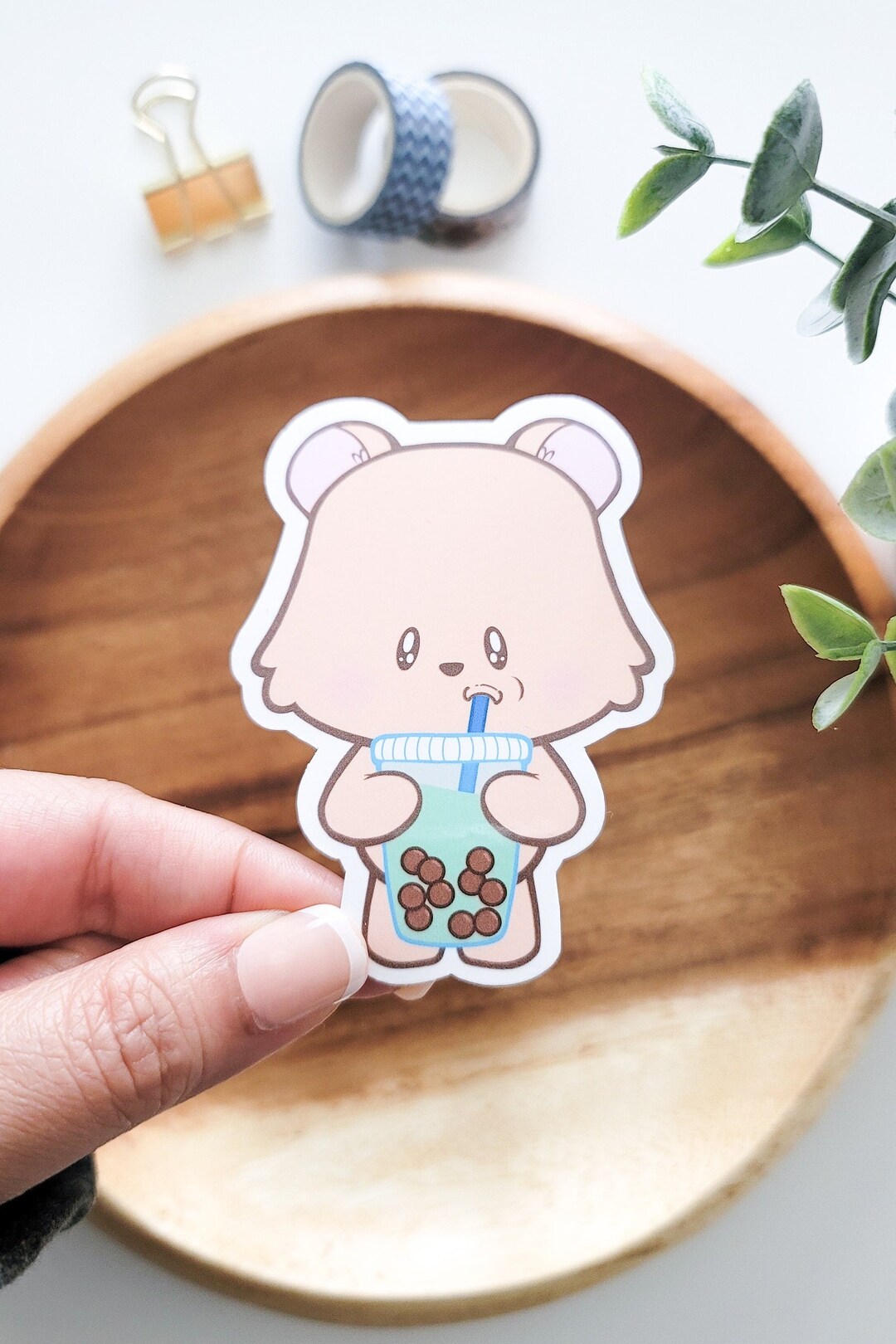 Boba Bear Sticker | Cute Kawaii Bear Kawaii Animal Sticker Bear Boba Bubble Tea Boba Lover Green ...