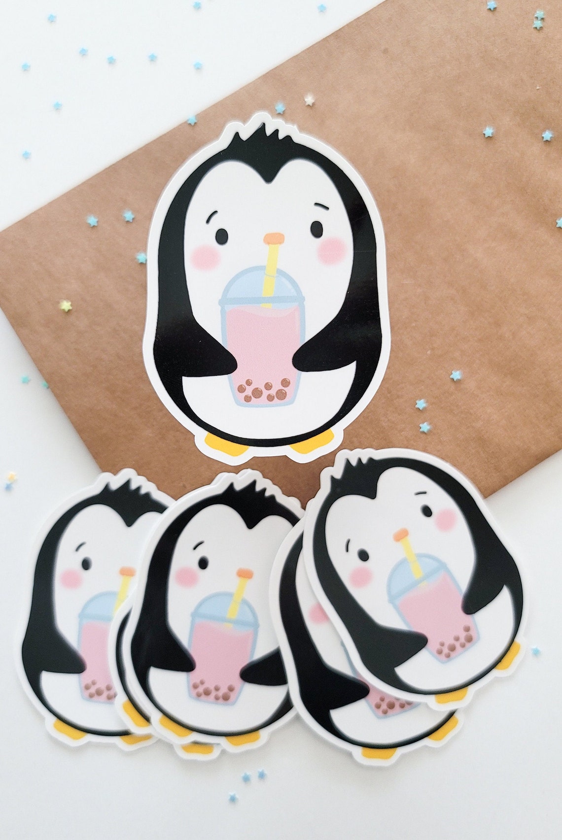 Penguin Drinking Boba Sticker | Cute Kawaii Penguin Bubble Tea Boba ...
