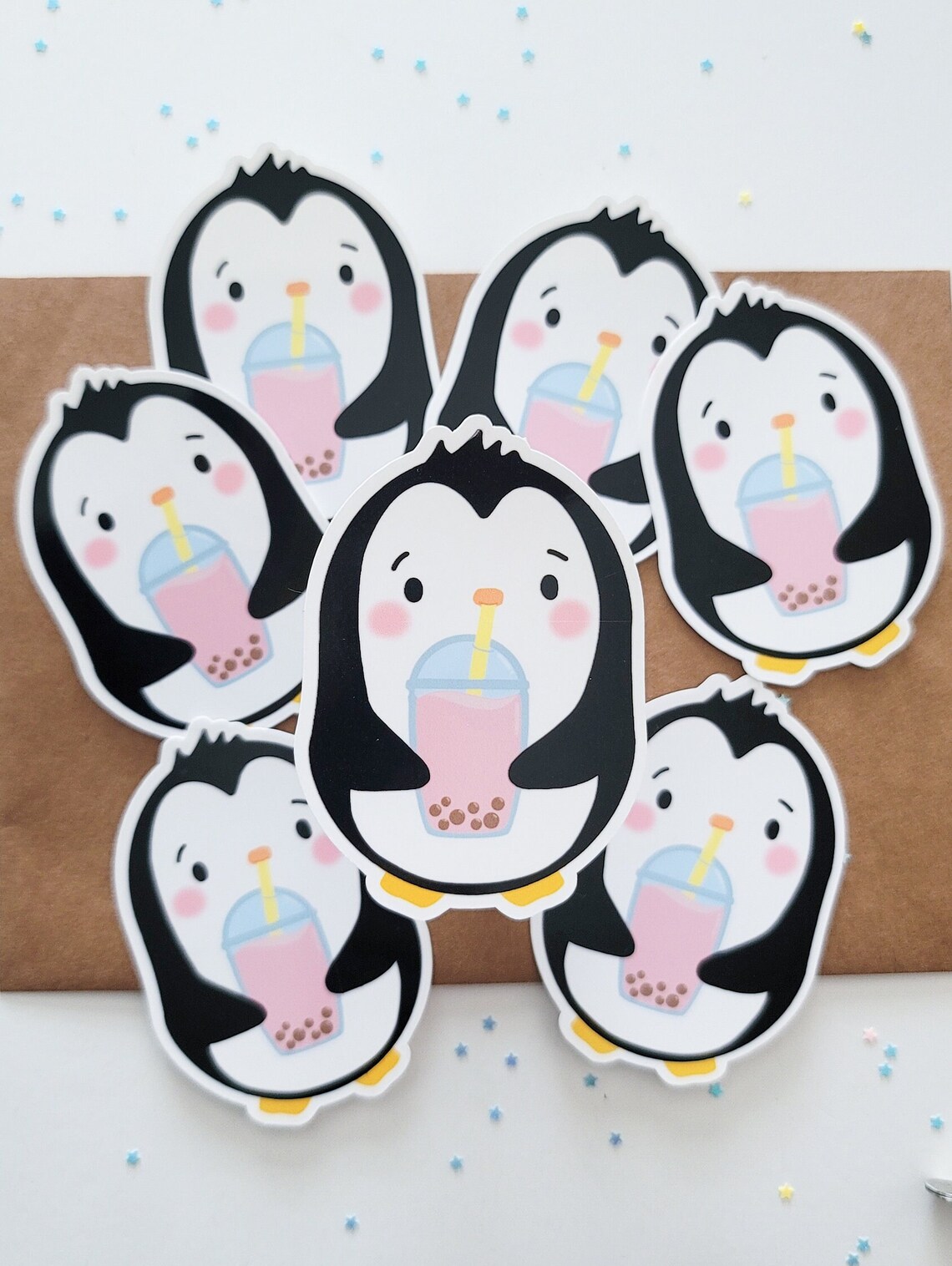 Penguin Drinking Boba Sticker | Cute Kawaii Penguin Bubble Tea Boba ...