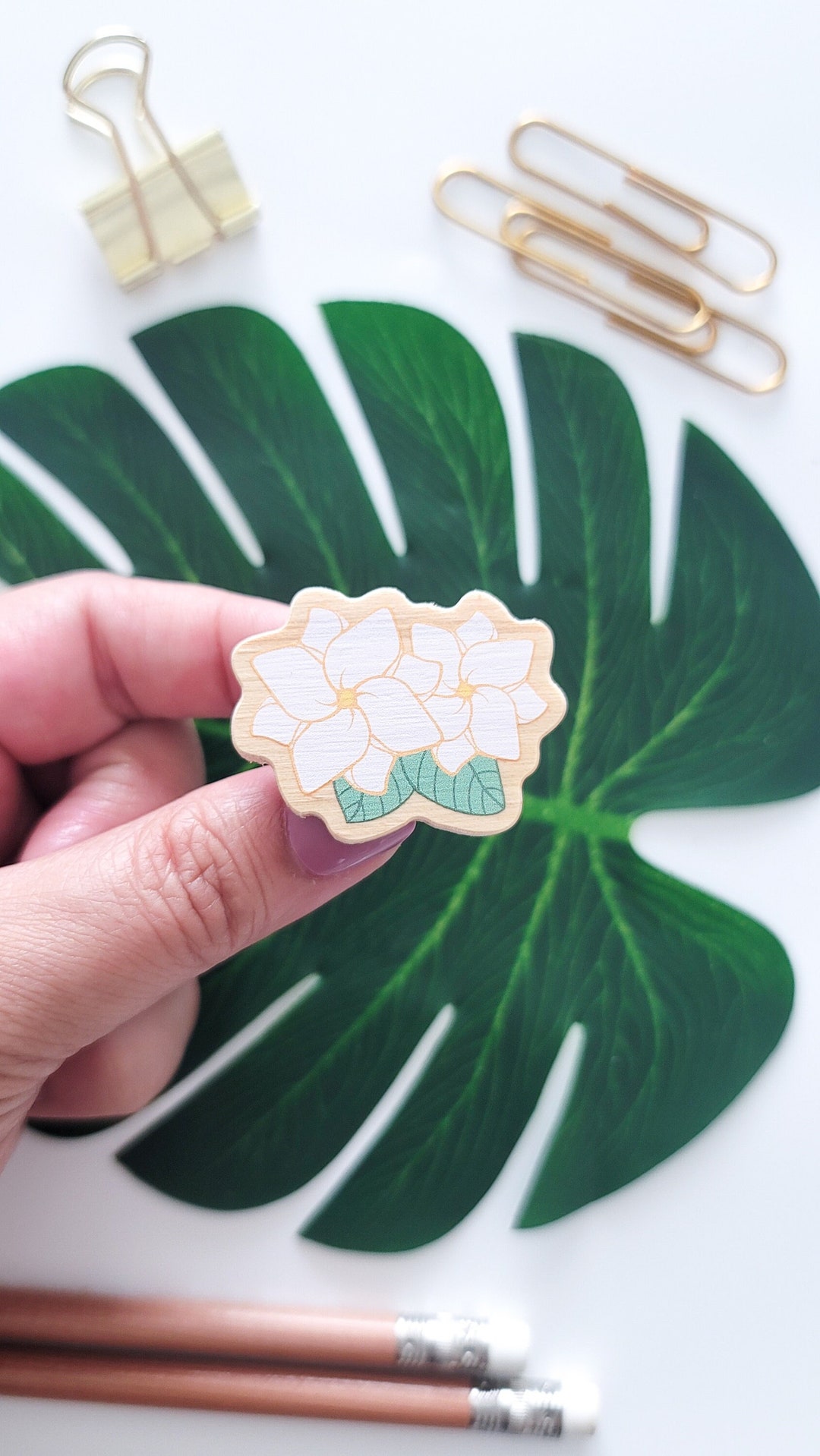 WOODEN PIN Sampaguita | Jasmine Flower Filipino Art Pin Accessory Wood ...