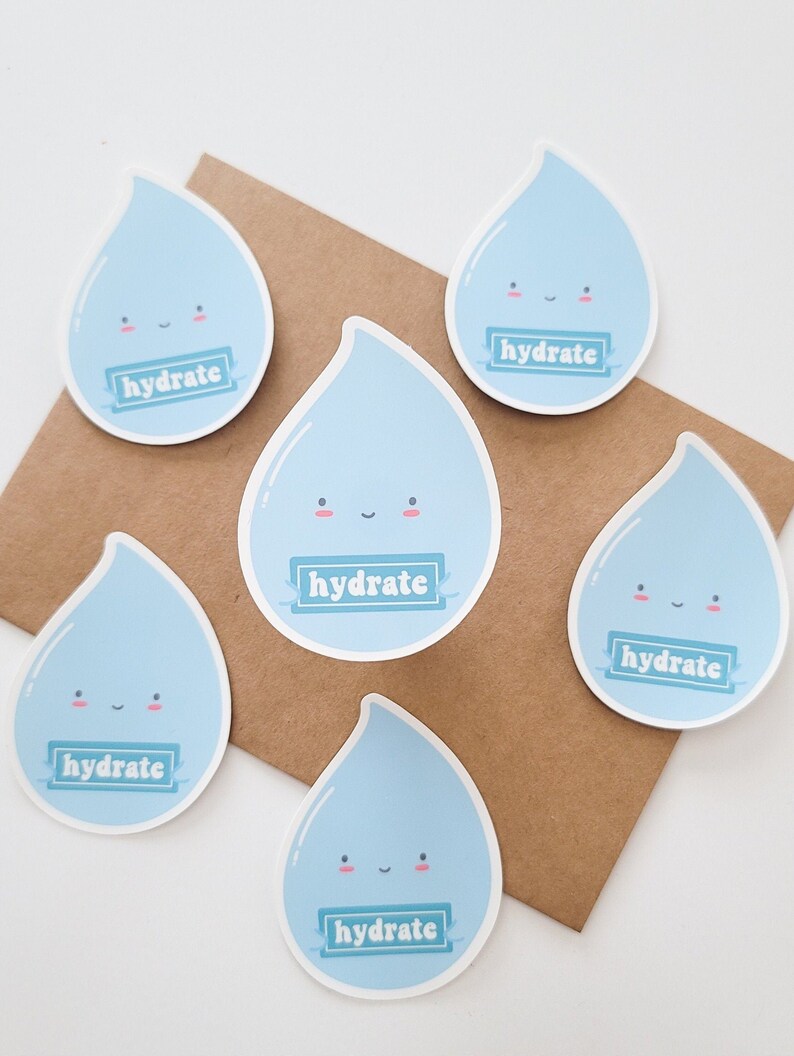Hydrate Sticker Cute Water Drop Drink More Water H2o - Etsy