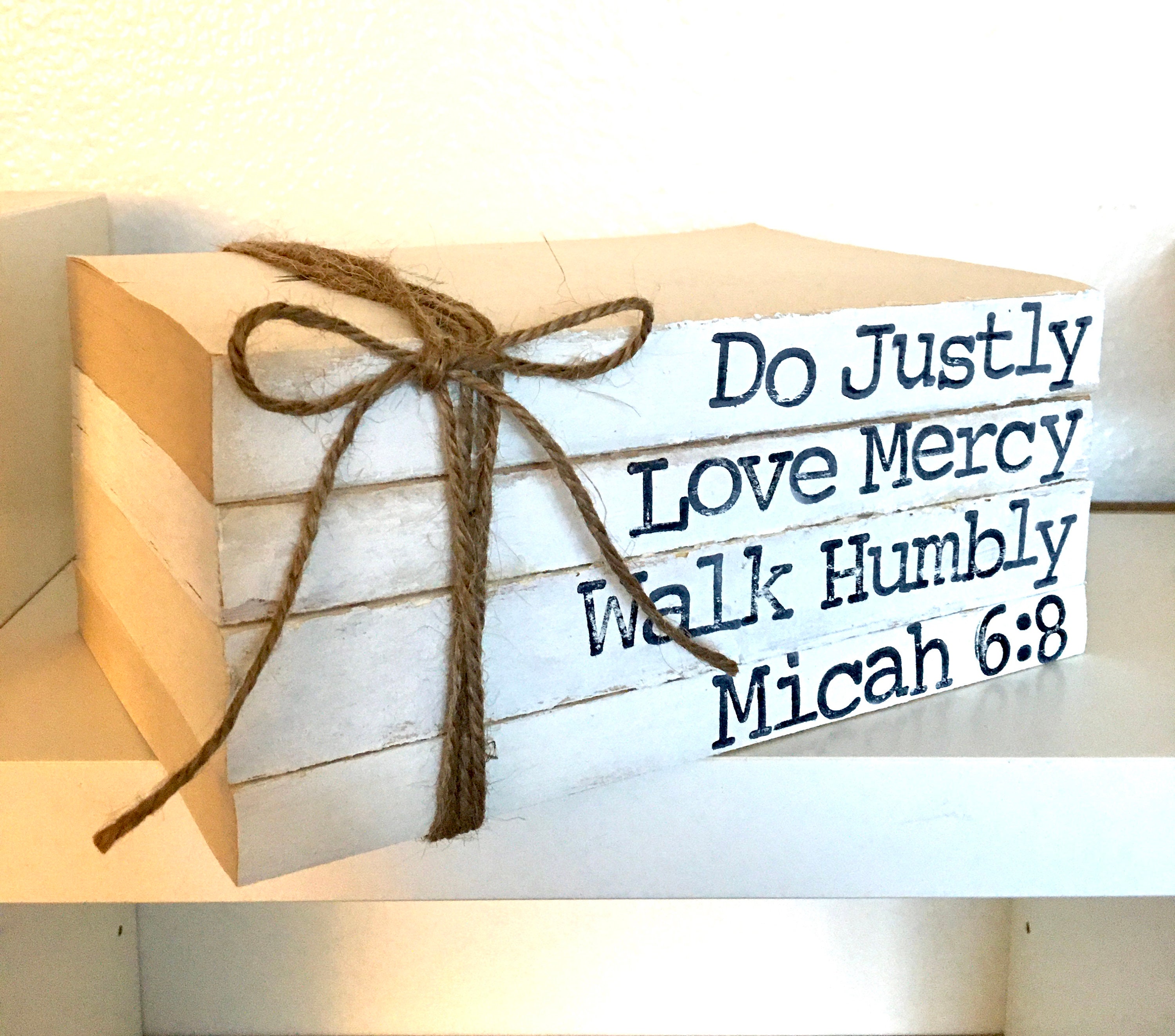 Hand Stamped Bible Verse Book Stack: Rustic Farmhouse Decor - Etsy
