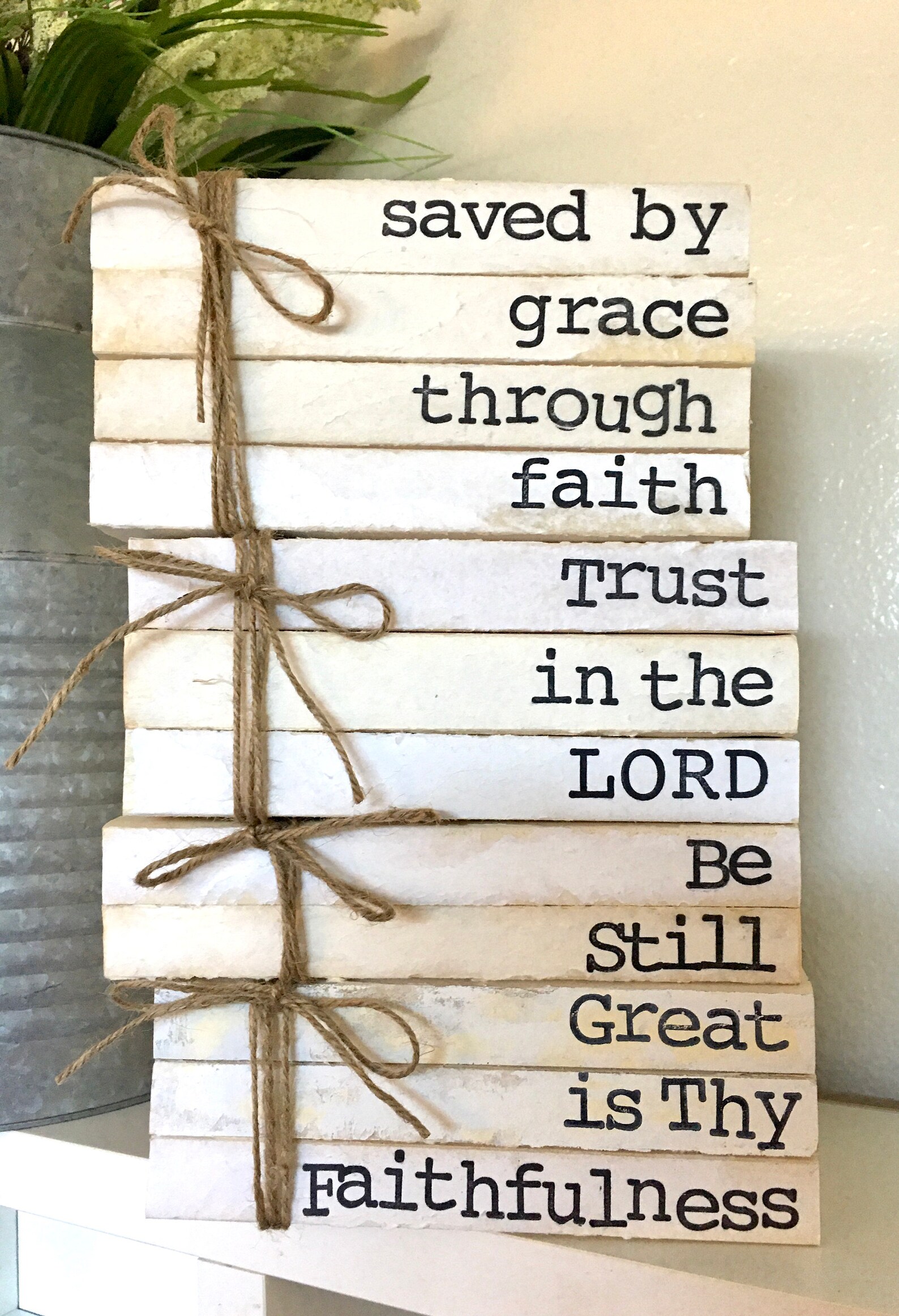 Hand Stamped Bible Verse Book Stack: Rustic Farmhouse Decor - Etsy