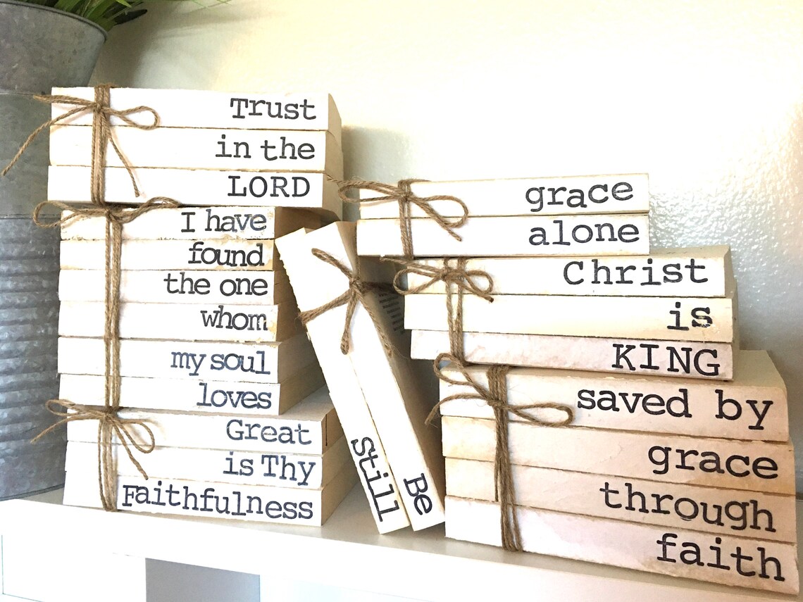 Hand Stamped Bible Verse Book Stack: Rustic Farmhouse Decor - Etsy