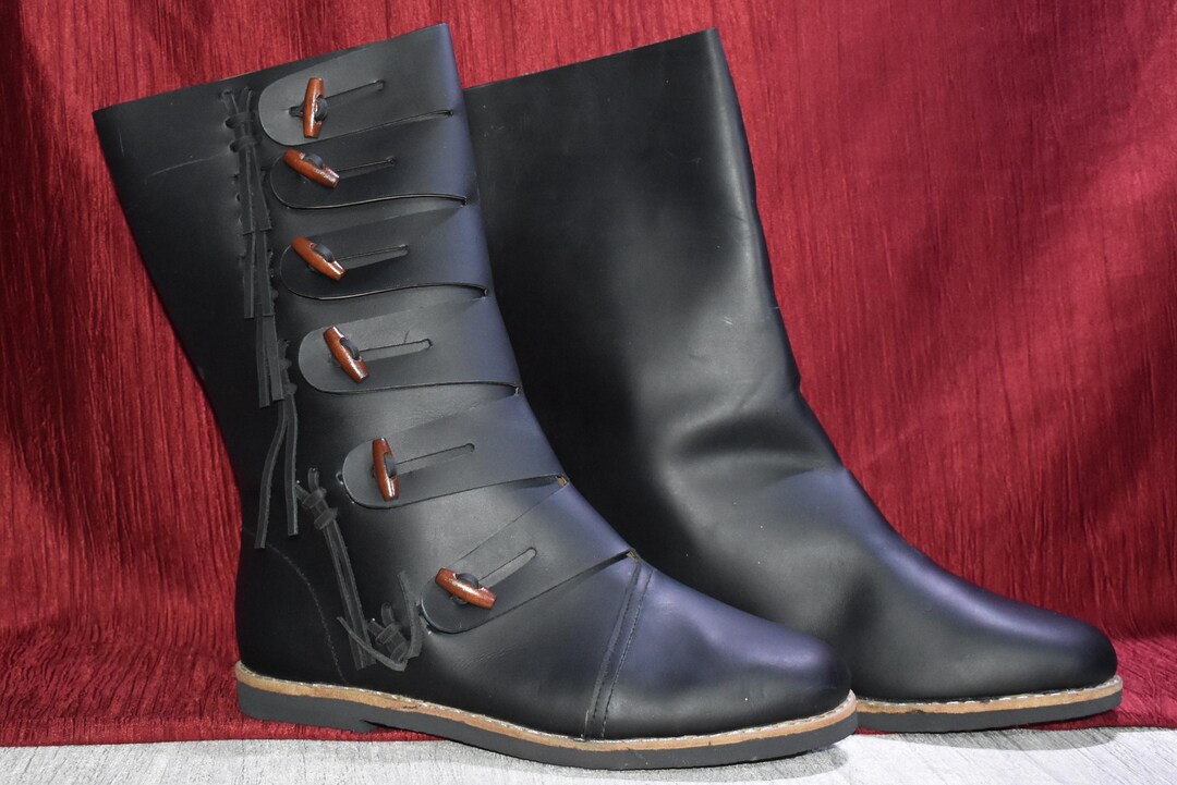 Medieval Long Boots Medieval Leather Boot Re-enactment Shoes Sca Larp ...