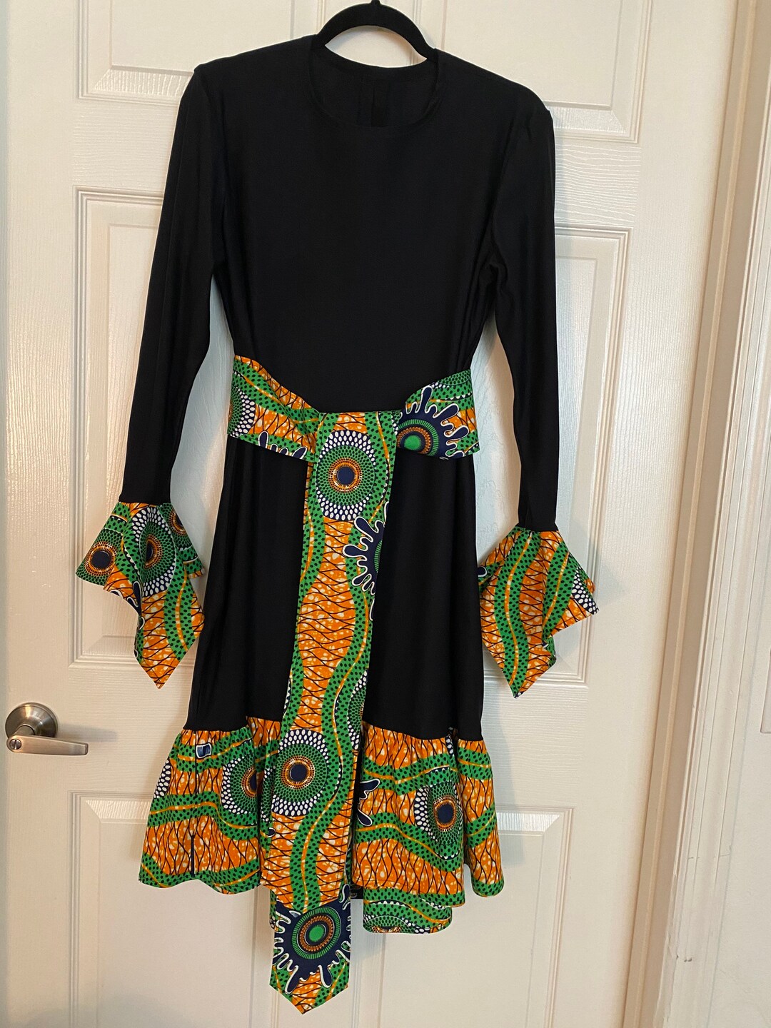Made to Order Black Polyester Dress, With African Fabric Trim - Etsy