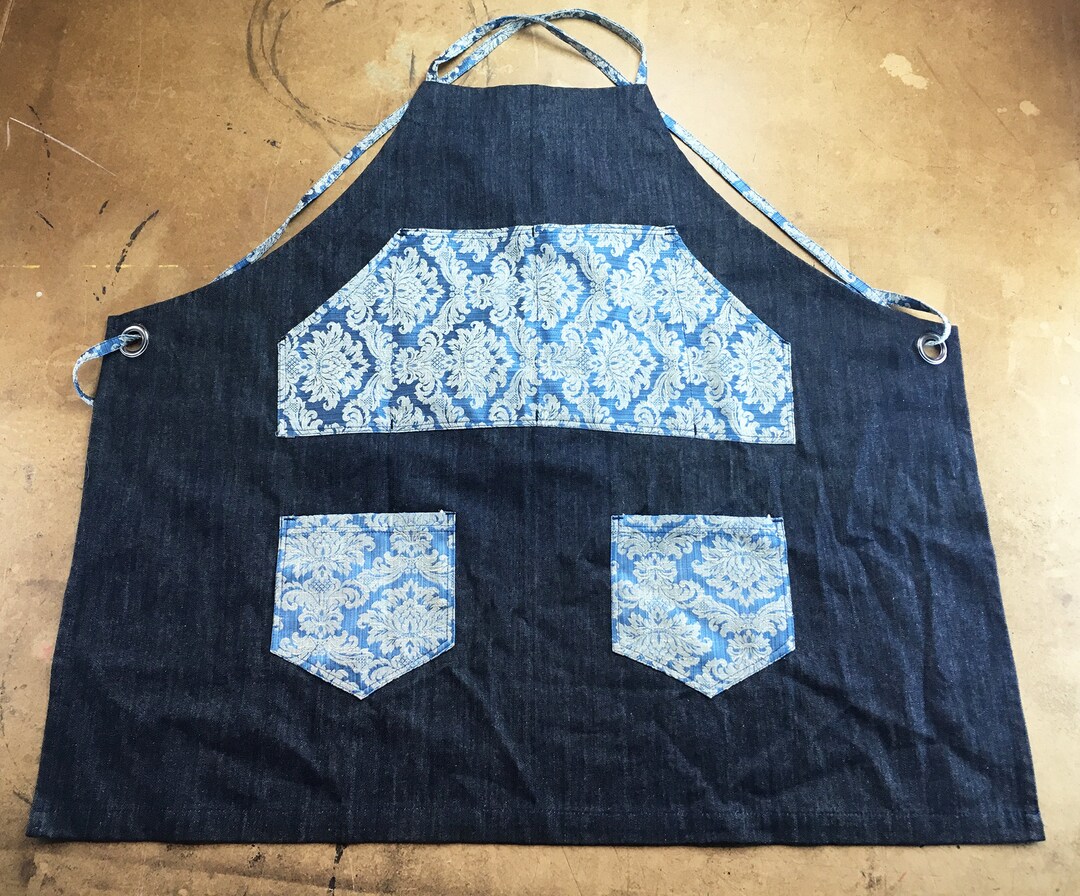 Denim Apron With Jacquard Straps - Etsy