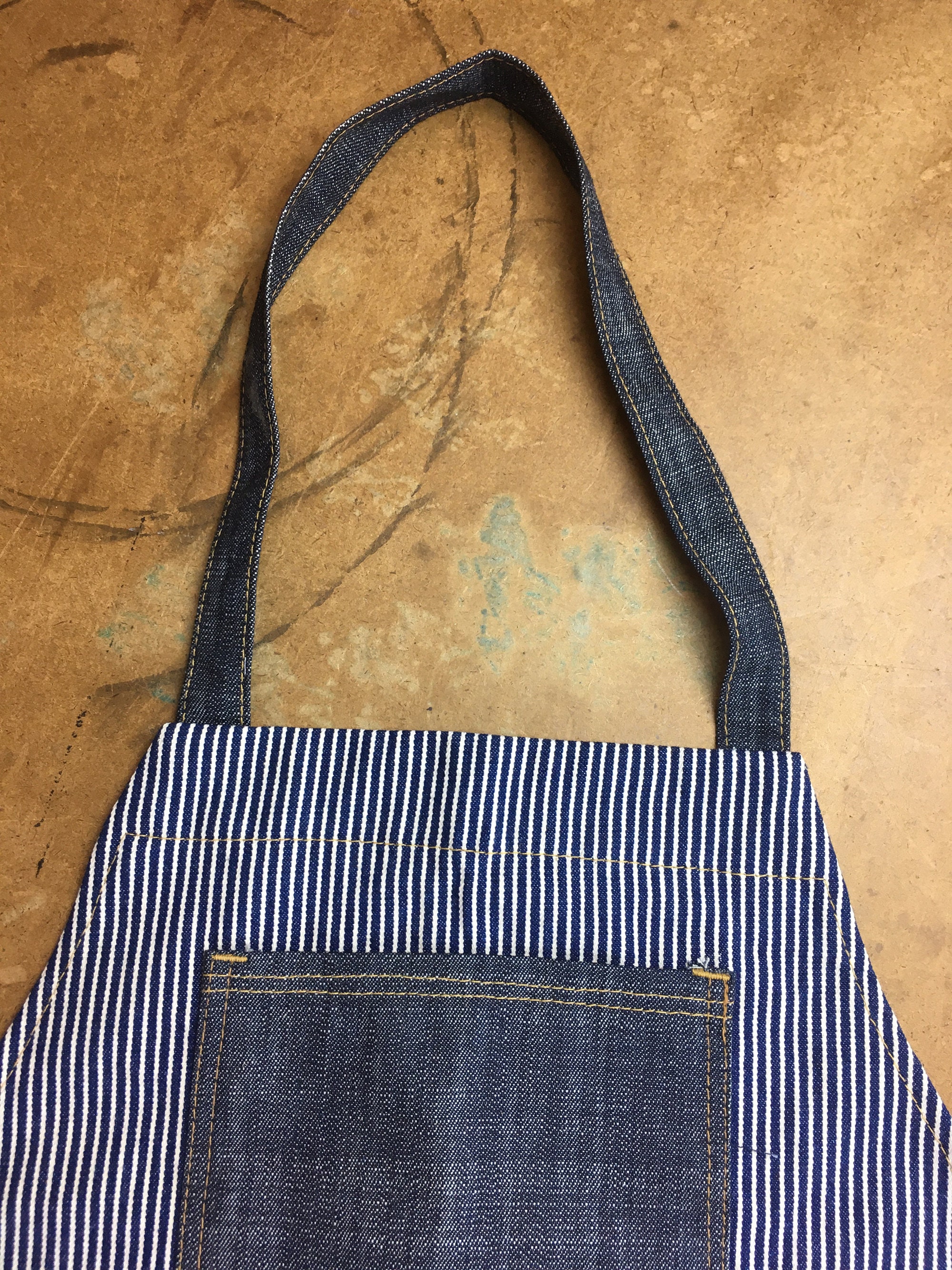 Full Denim Apron Railroad Stripe With Solid Pockets - Etsy