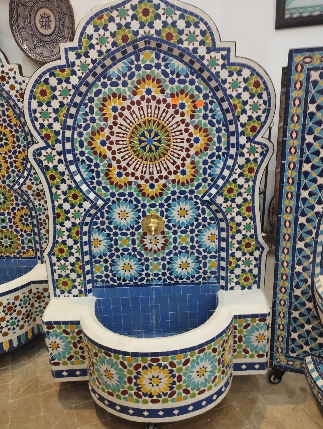 Moroccan Fountain Mosaic, Handmade Tile Fountain, Zellige Fountain Real ...
